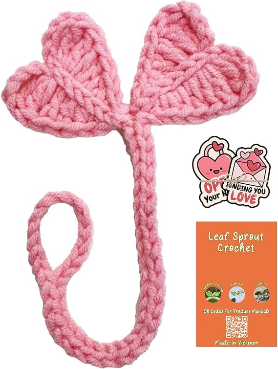 Amazon.com: Crochet Pink Heart Leaf Sprout, Handmade Valentine's Gift ...