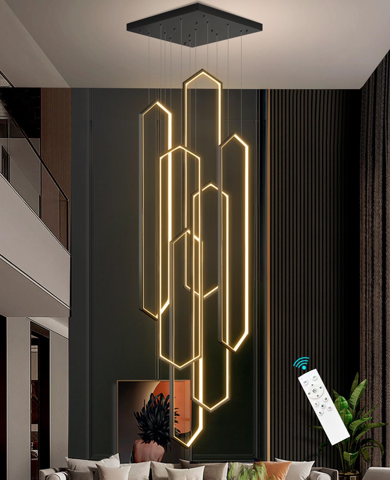 dolria 6-Rings Chandelier Modern, Black Large Contemporary LED Light ...