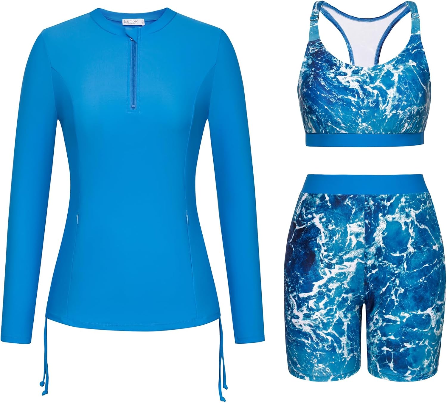 JASAMBAC 3 Piece Long Sleeve Rash Guard for Women Half Zip UPF 50+ Swim ...