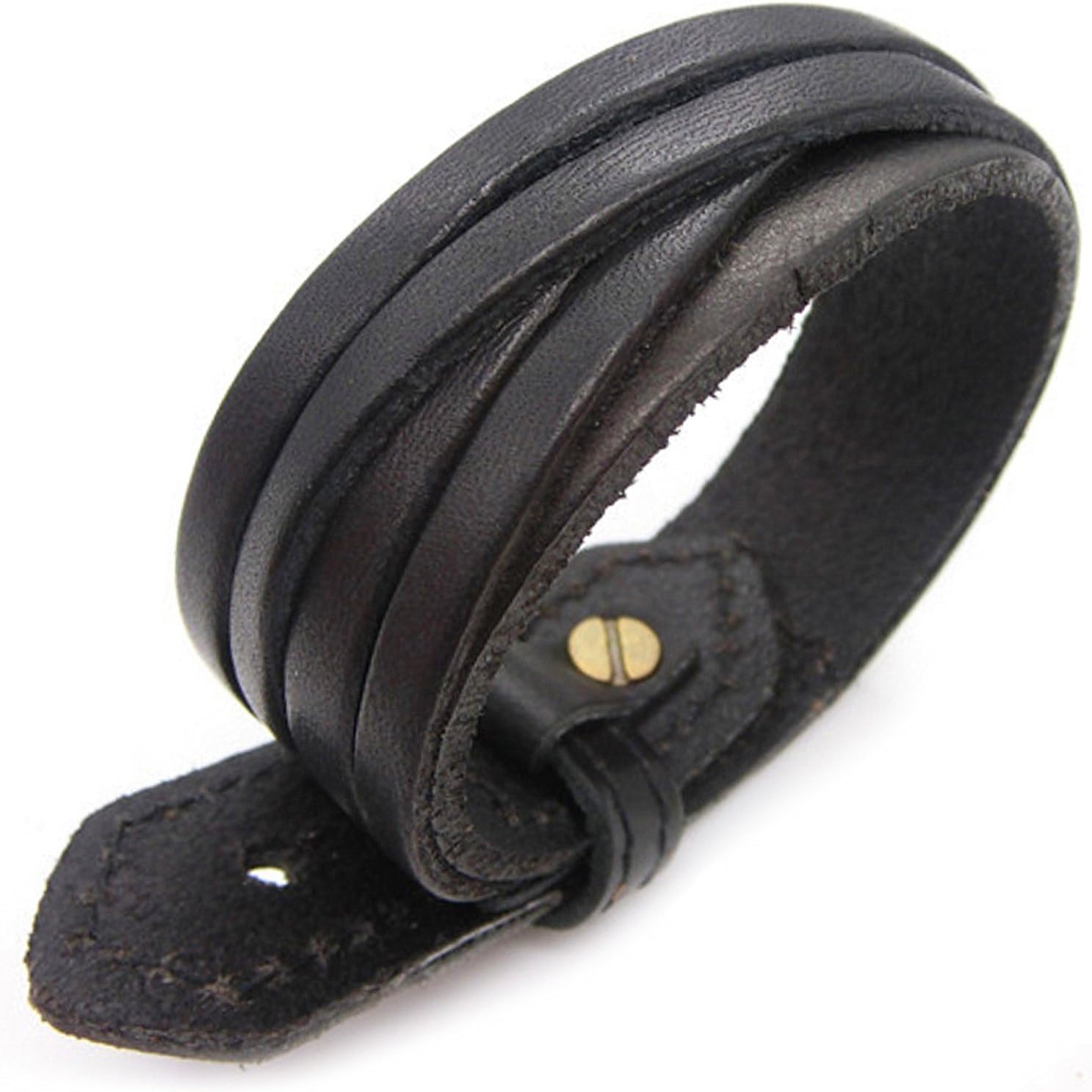 Amazon.com: Y-blue Mens Black Genuine Leather Fashion Wristband Alloy ...