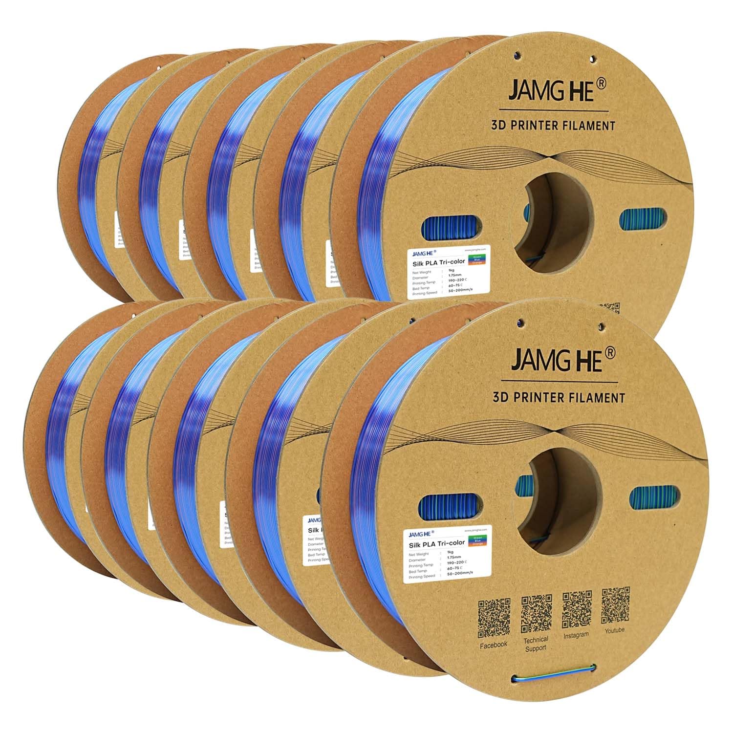 Silk PLA Filament 1.75mm Jamg He Multi-Color, 3D Printer Filament ...