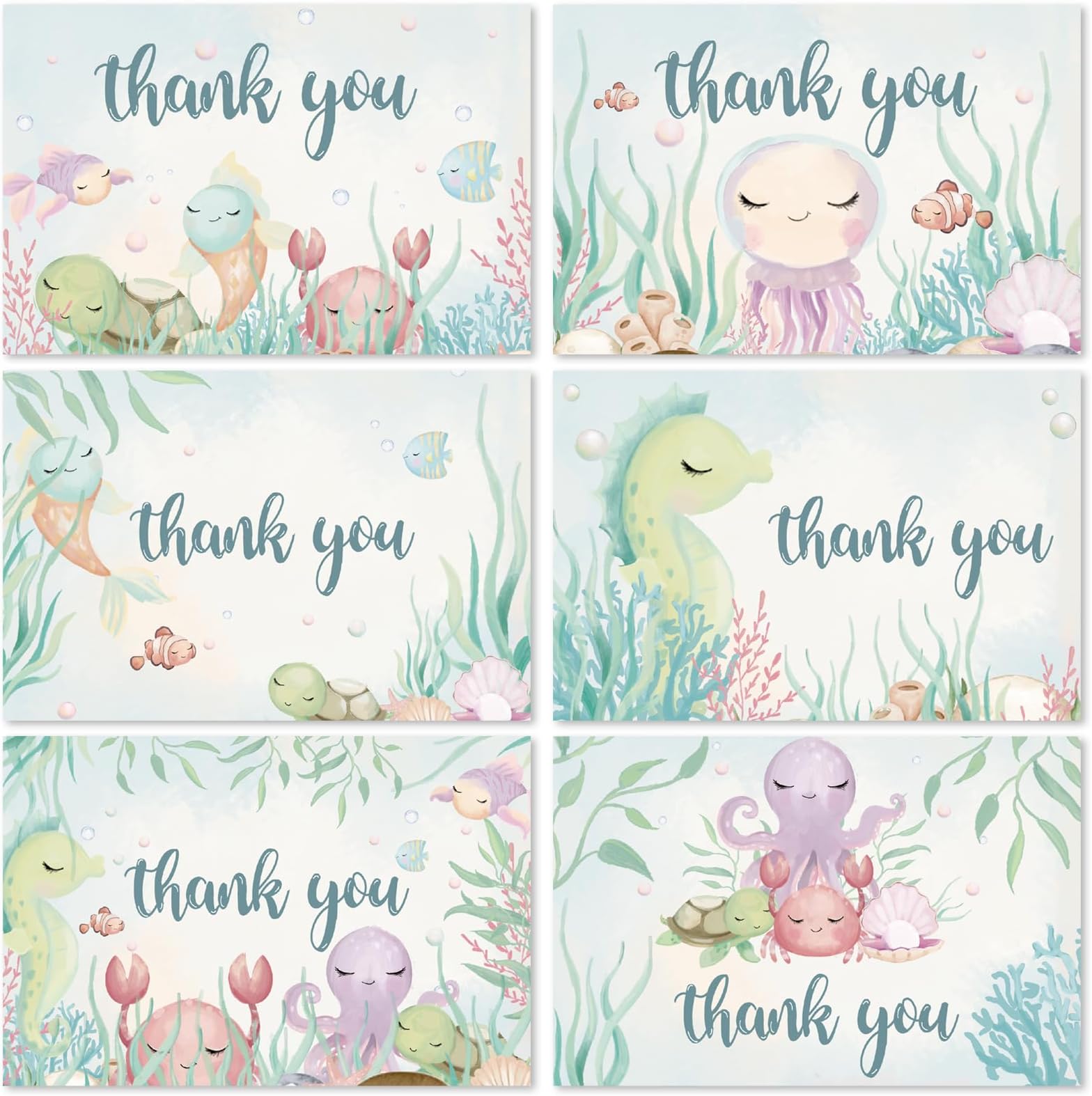 Amazon.com : Jetec 48 Sets Sea Animal Thank You Cards Baby Shower Thank ...