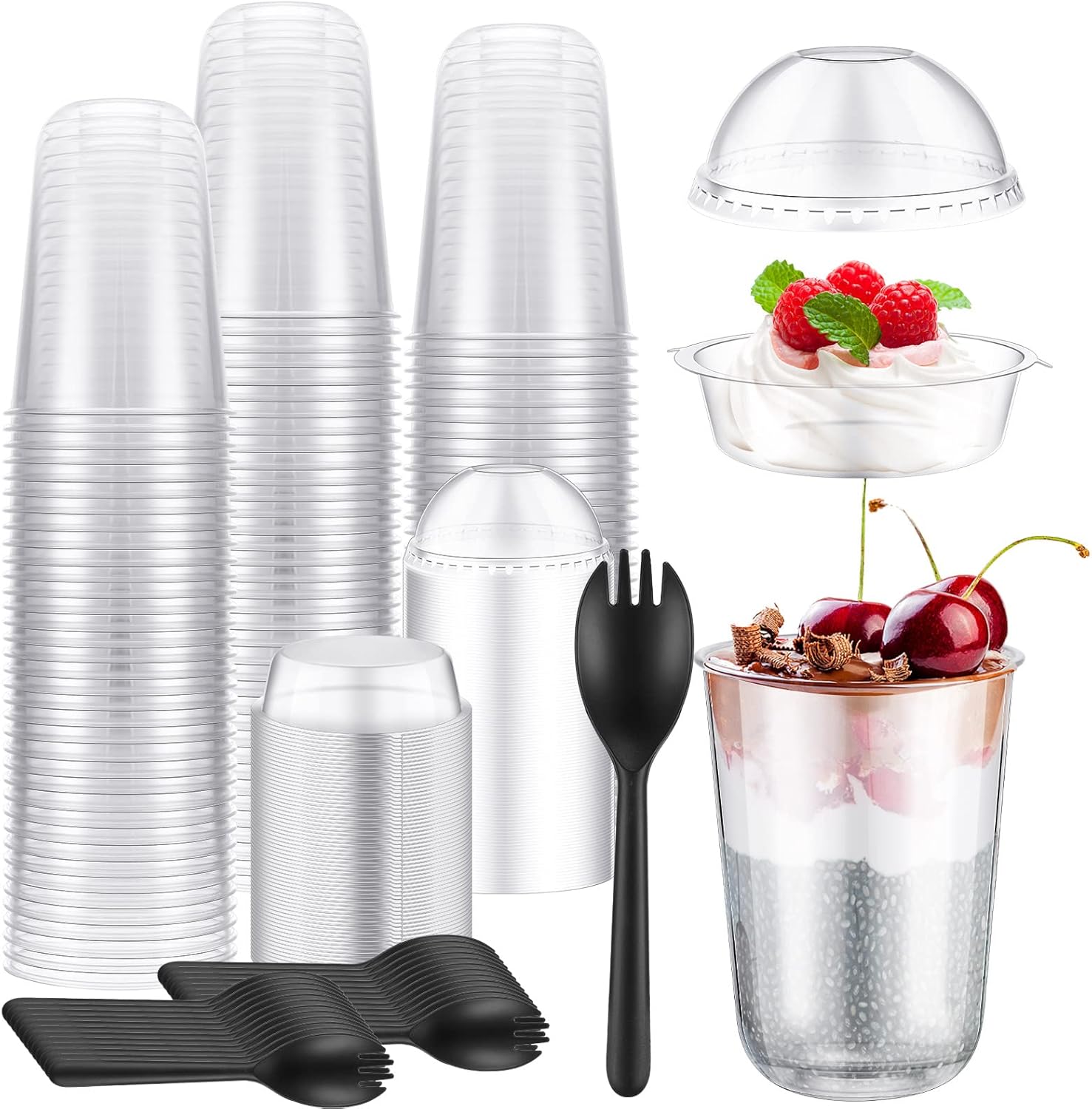 Amazon.com: Gejoy 100 Set 16 oz Parfait Cups With Dome Lids - Plastic ...