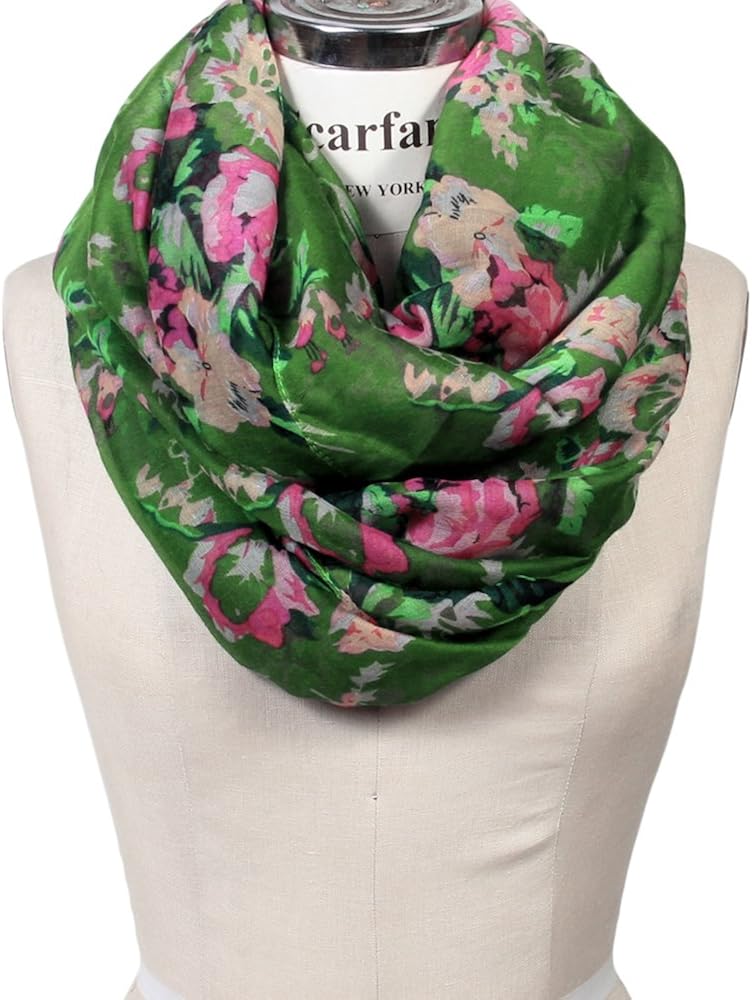 Scarf& Romantic Rose Print Lightweight Infinity (Bouquet Rose Green) at ...