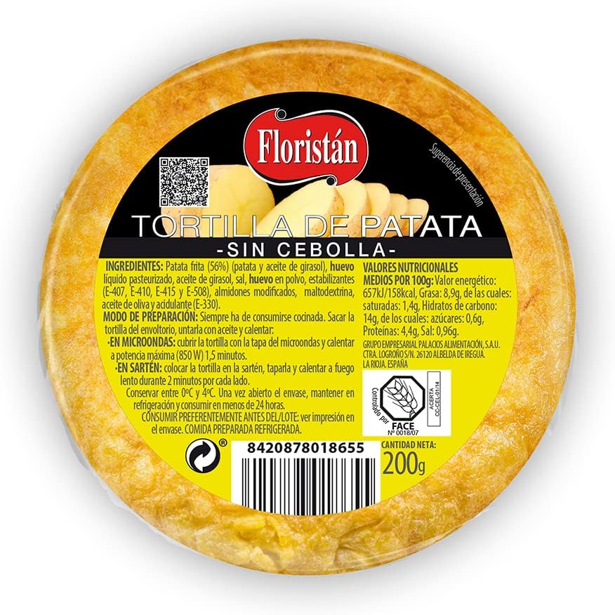 Floristán Tortilla de Patata sin Cebolla, 200g : Amazon.es ...