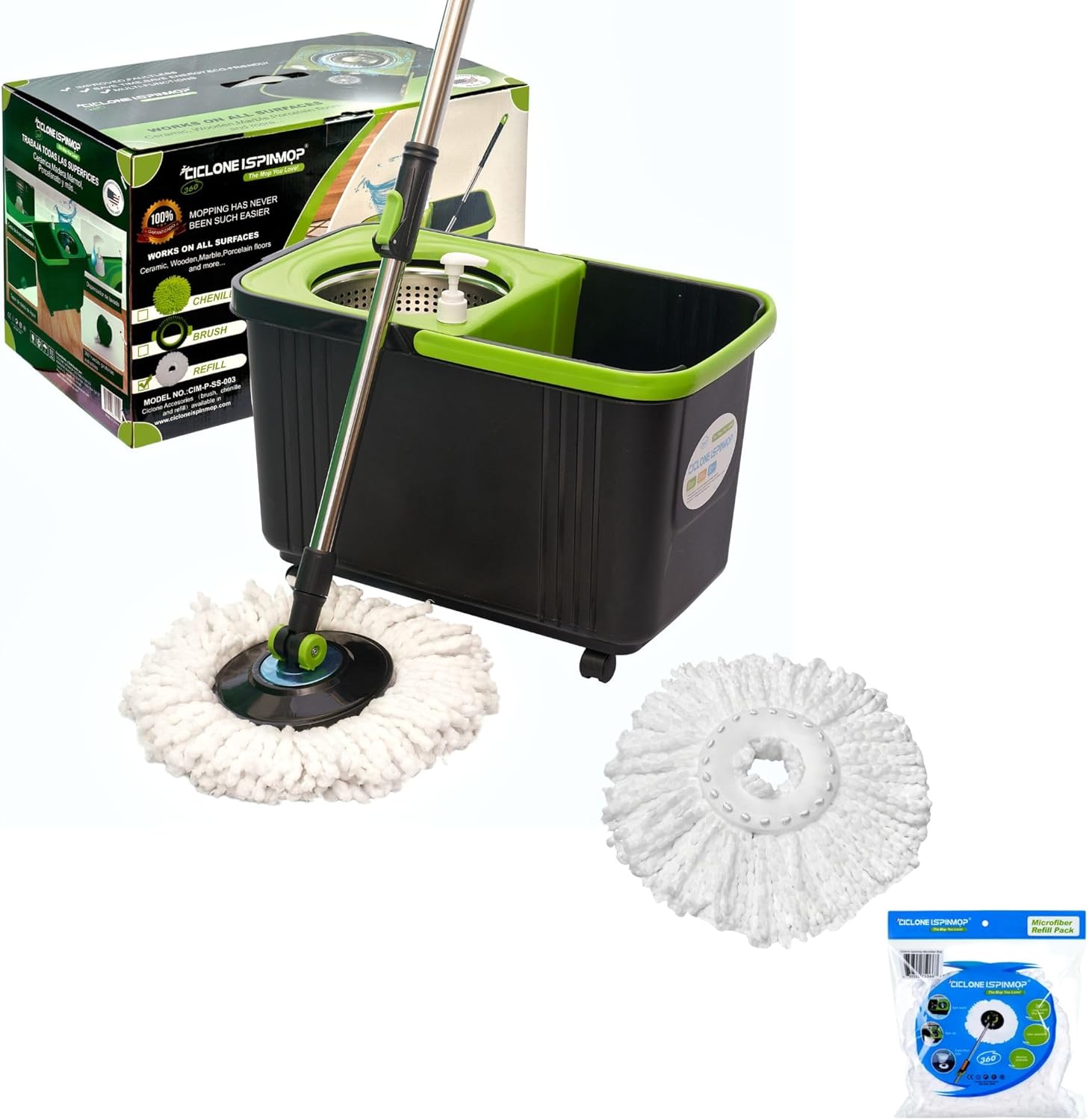 Amazon.com: Ciclone Ispinmop Spin Mop and Bucket & 1-Pack 360 Mop Head ...