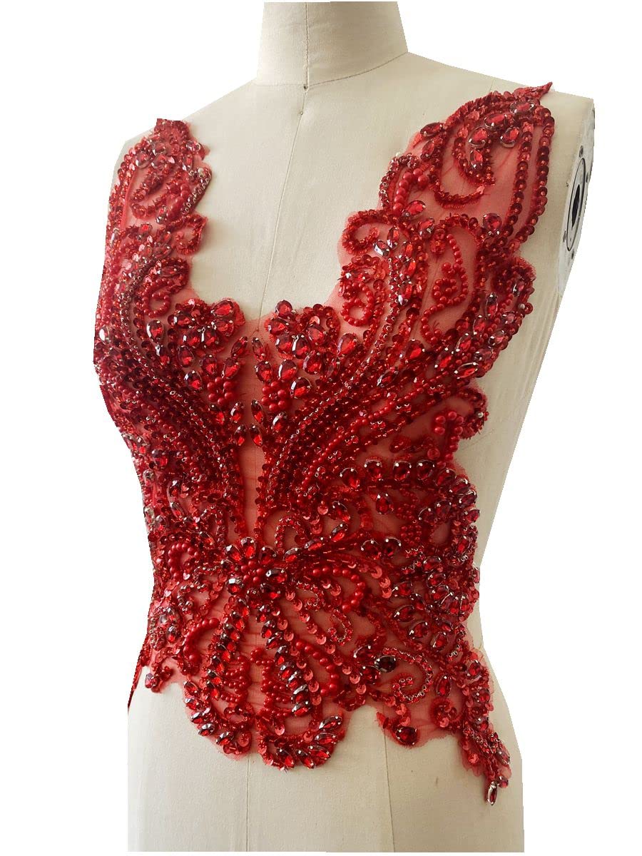 Handmade Bodice Patch Handmade Red Rhinestone & Beaded Lace Applique ...