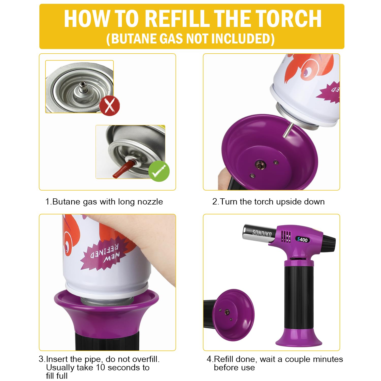 Snapklik.com : Sondiko Butane Torch S400, Refillable Kitchen Lighter ...