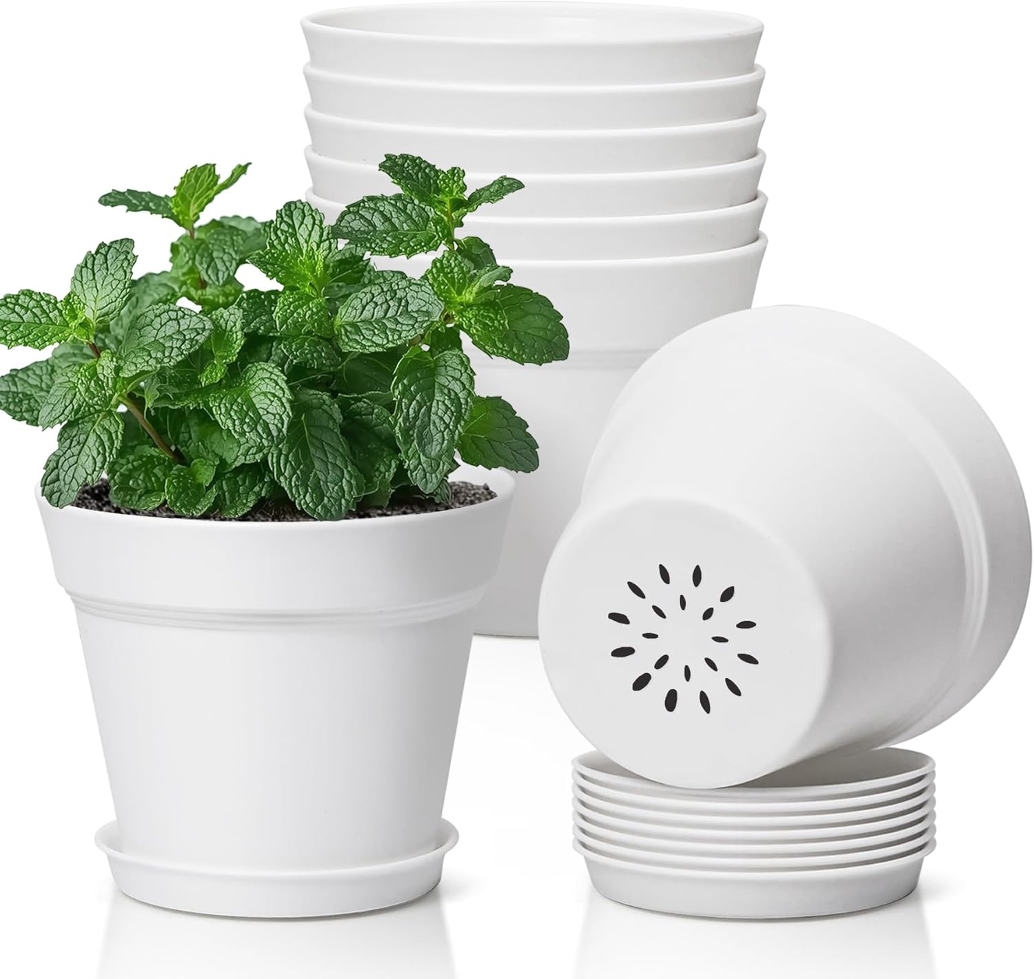 Amazon.com: T4U 5 Inch Plant Pot 8-Pack, Plastic Pots with Drainage ...