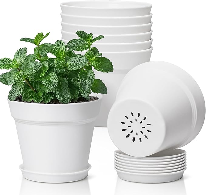 Amazon.com: T4U 5 Inch Plant Pot 8-Pack, Plastic Pots with Drainage ...