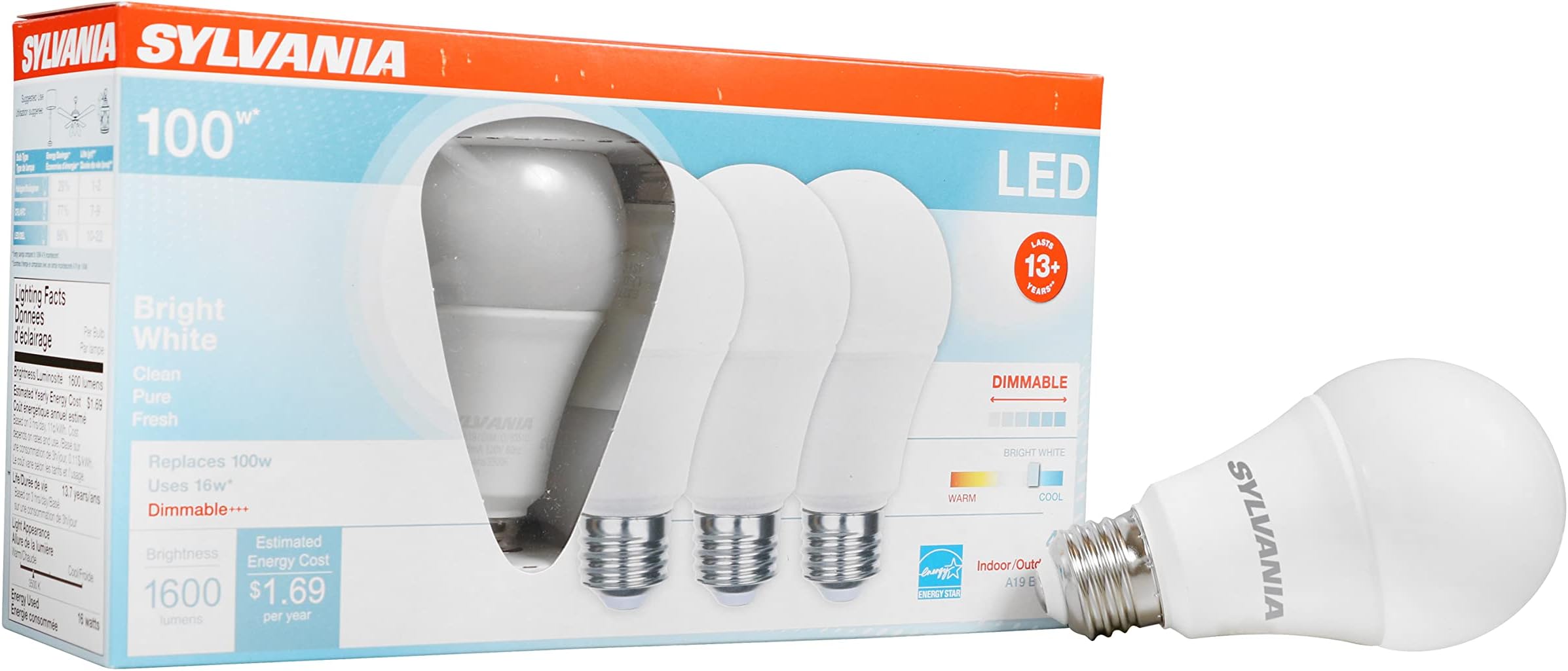Sylvania A19 LED Light Bulb, 100W = 16W, Dimmable, Medium Base, Frosted ...