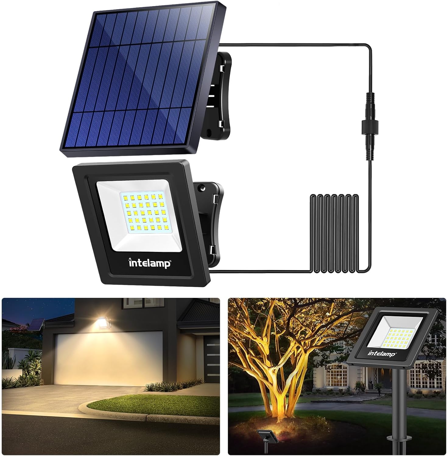 intelamp Solar Outdoor Flood Lights 1200LM IP65 Waterproof Dusk to Dawn ...