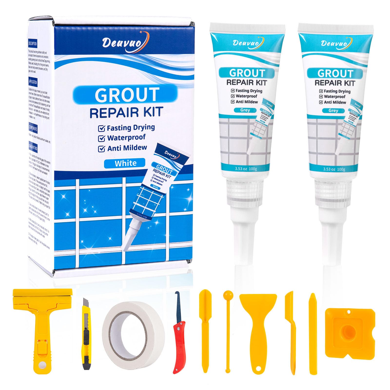 Buy Deuvuo Gray Grout Repair Kit,12 Pcs Gray Caulk Grout Filler for ...