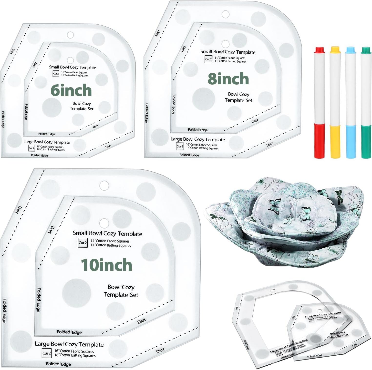 Amazon.com : Bowl Cozy Template 3 Sizes 6/8/10 Inch Bowl Cozy Pattern ...