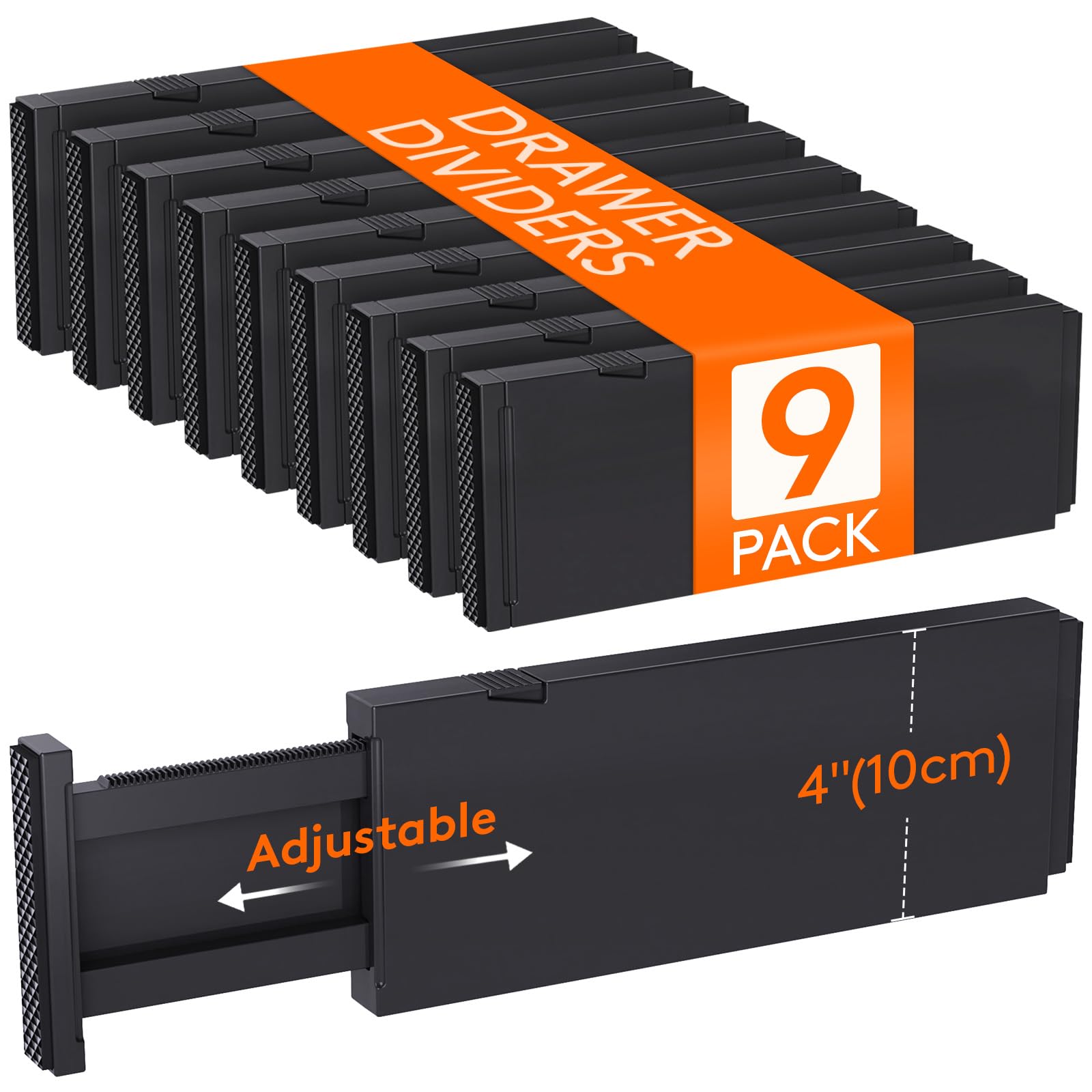 Snapklik.com : 9 Pack Drawer Dividers 4" High, 11-17" Adjustable Drawer ...