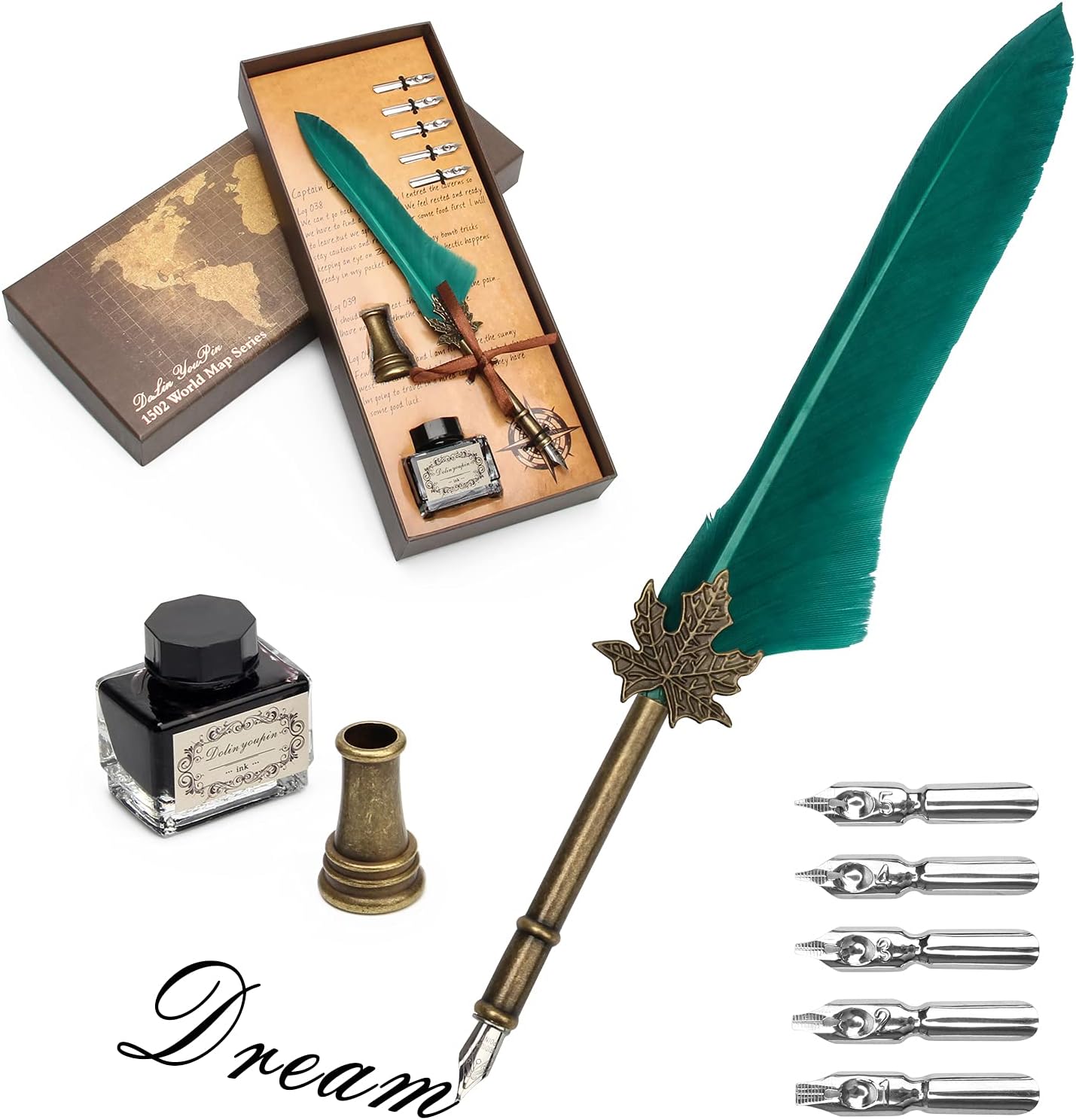 Amazon.com: Feather Quill Pen Vintage Feather Dip Ink Pen Set Copper ...