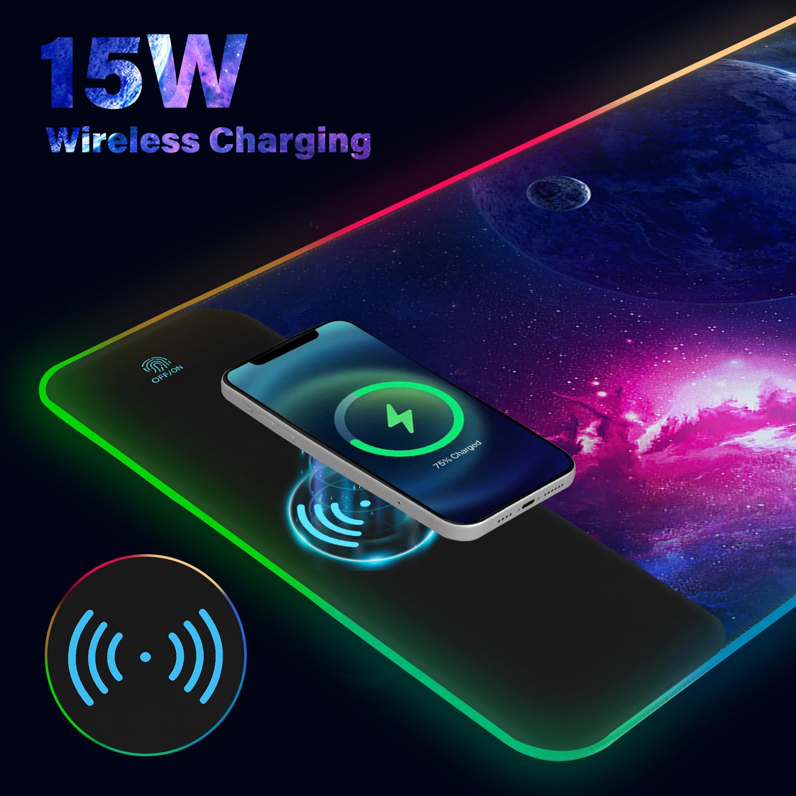 Snapklik.com : MOSISO Wireless Charging RGB Gaming Mouse Pad 5/75/10 ...