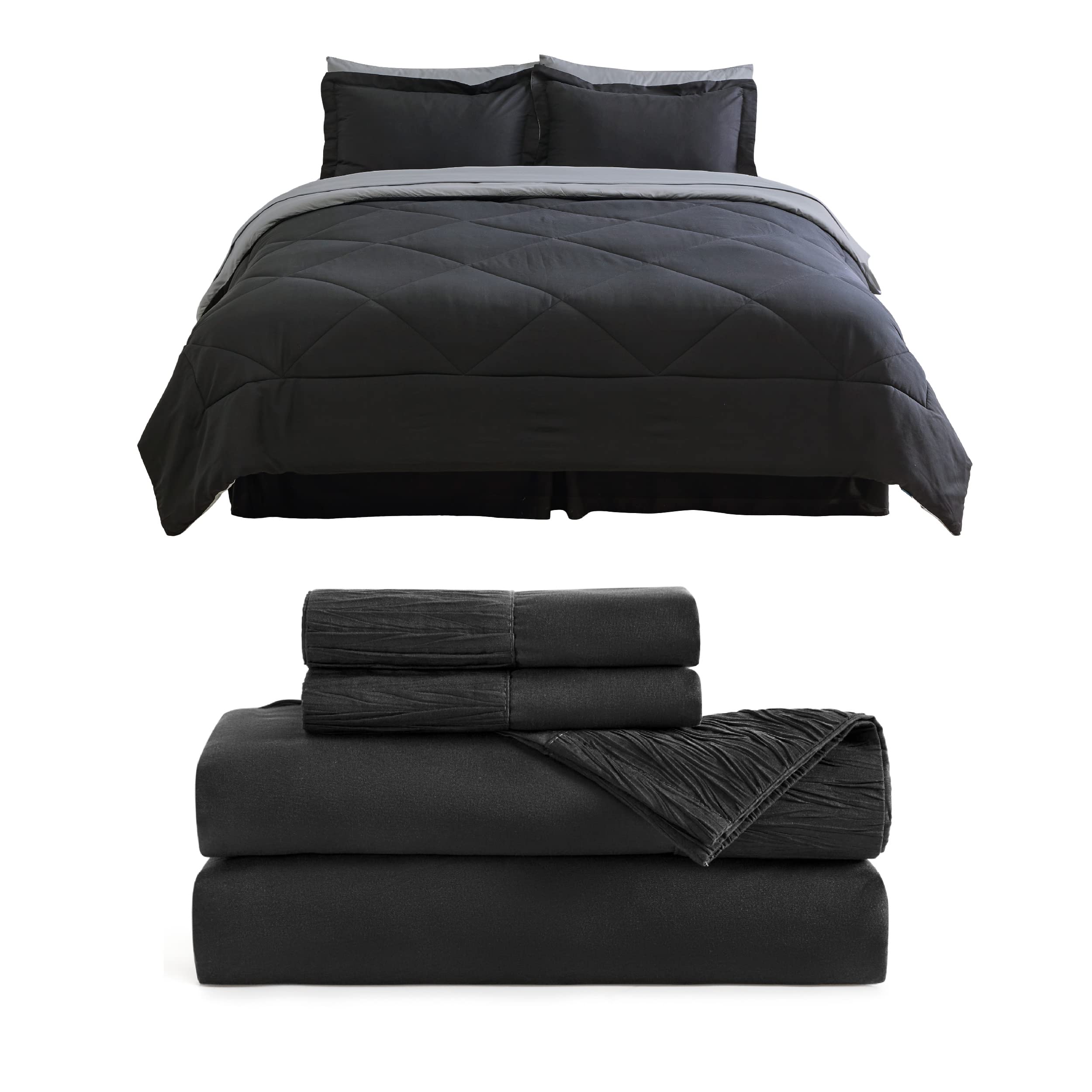 Amazon.com: Bedsure Black Reversible King Comforter Set Bundle King ...