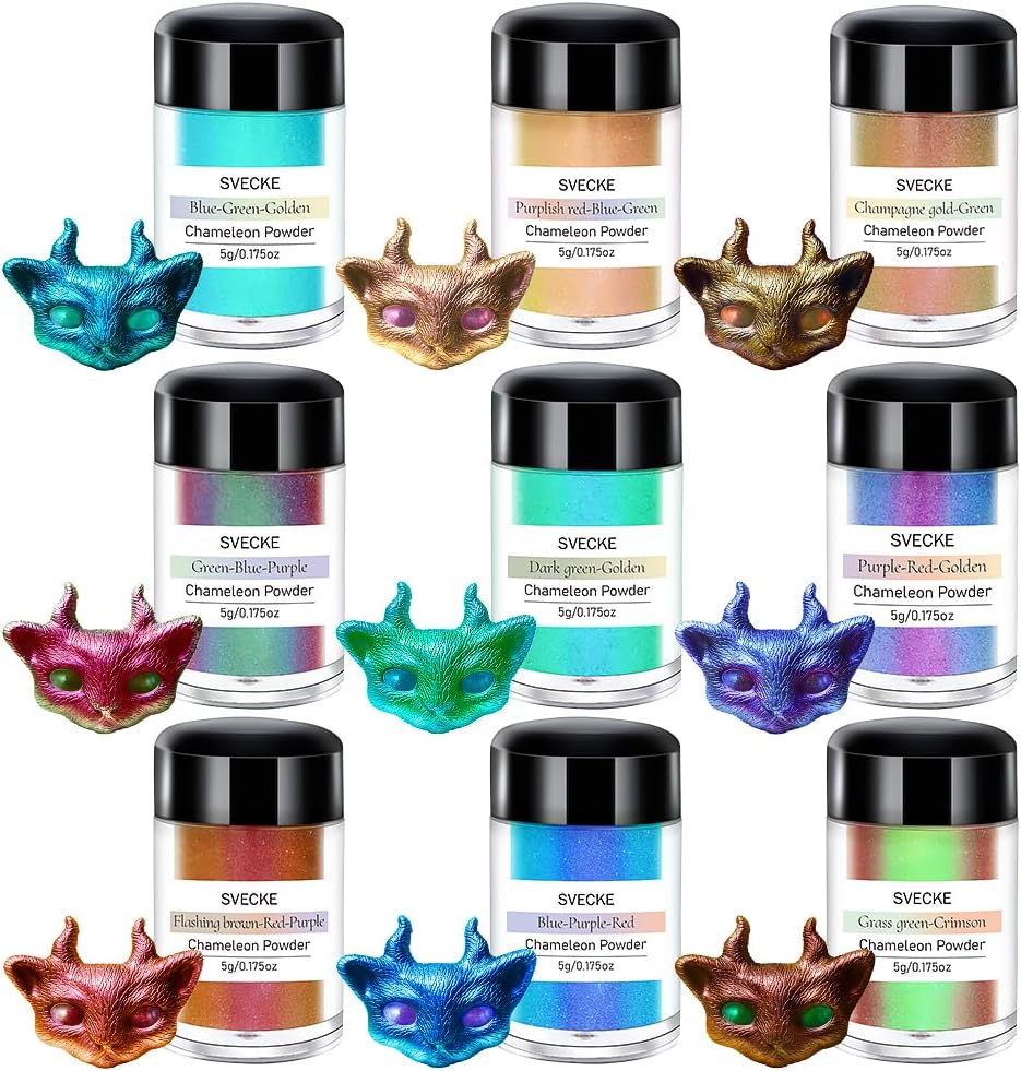 Amazon.com: SVECKE Chameleon Mica Powder 9 Colors Jar Set, 5g Color ...