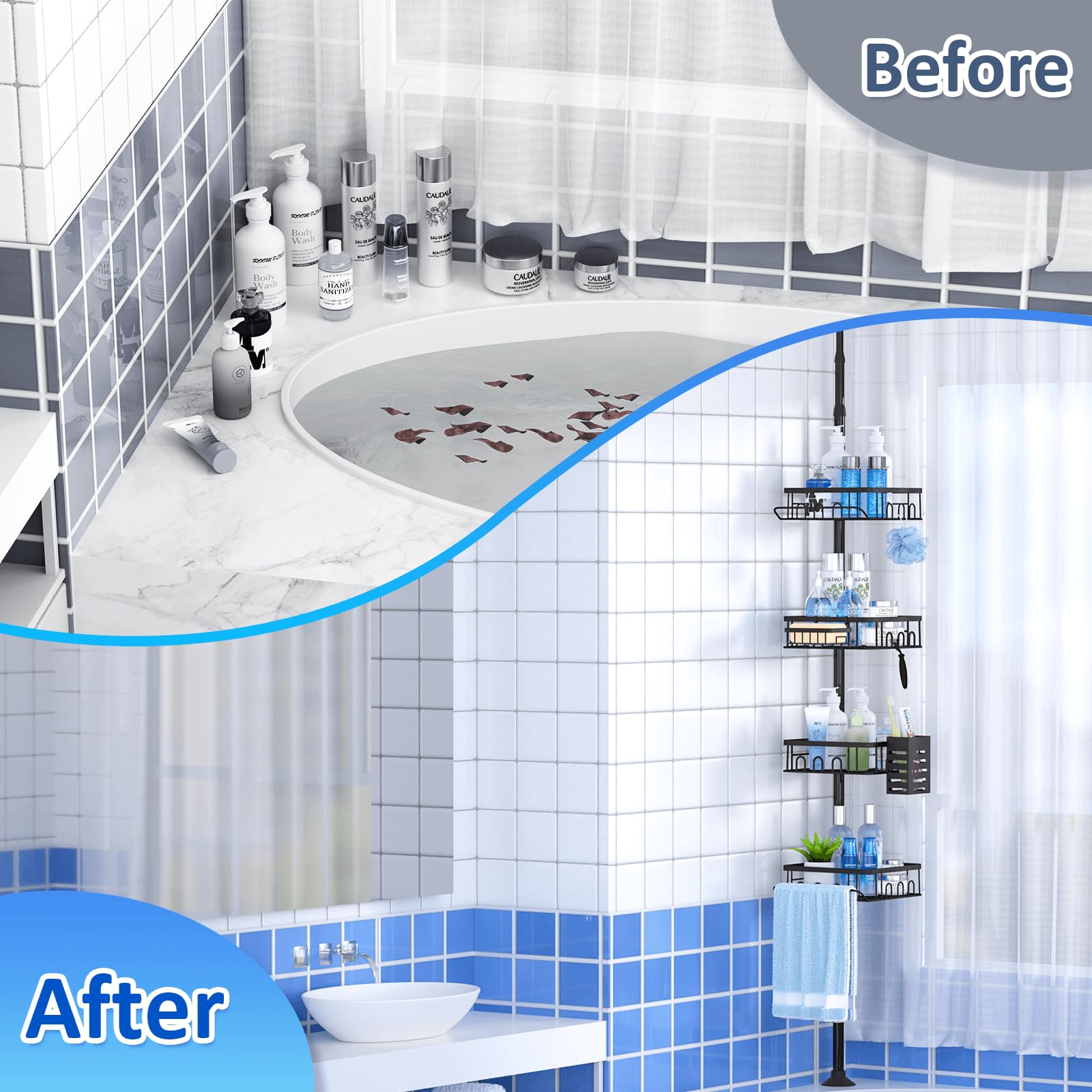 Snapklik.com : Corner Shower Caddy Tension Pole,Rustproof Shower Caddy ...