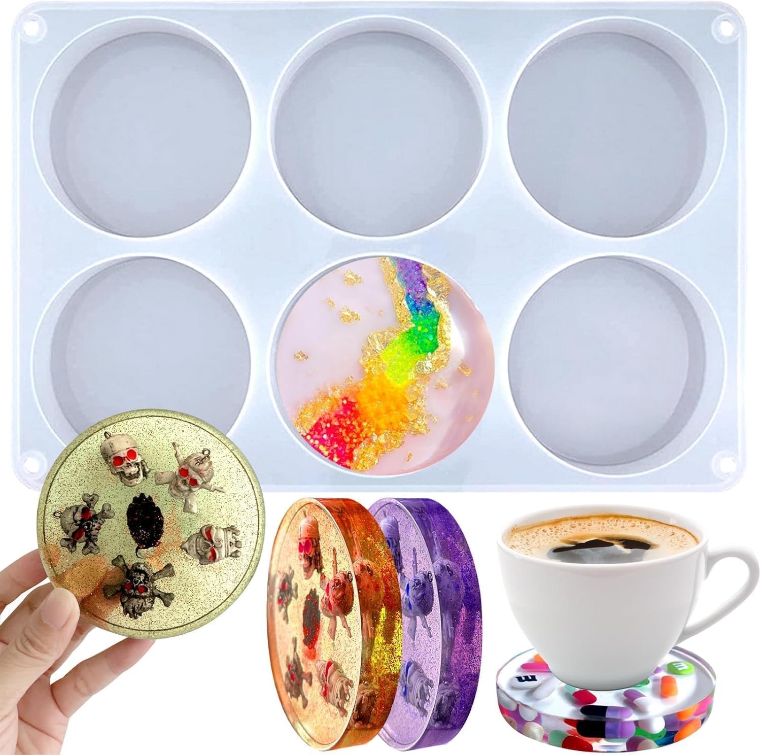 Amazon.com: Round Resin Molds, Large 6 Cavity Coaster Silicone Molds ...
