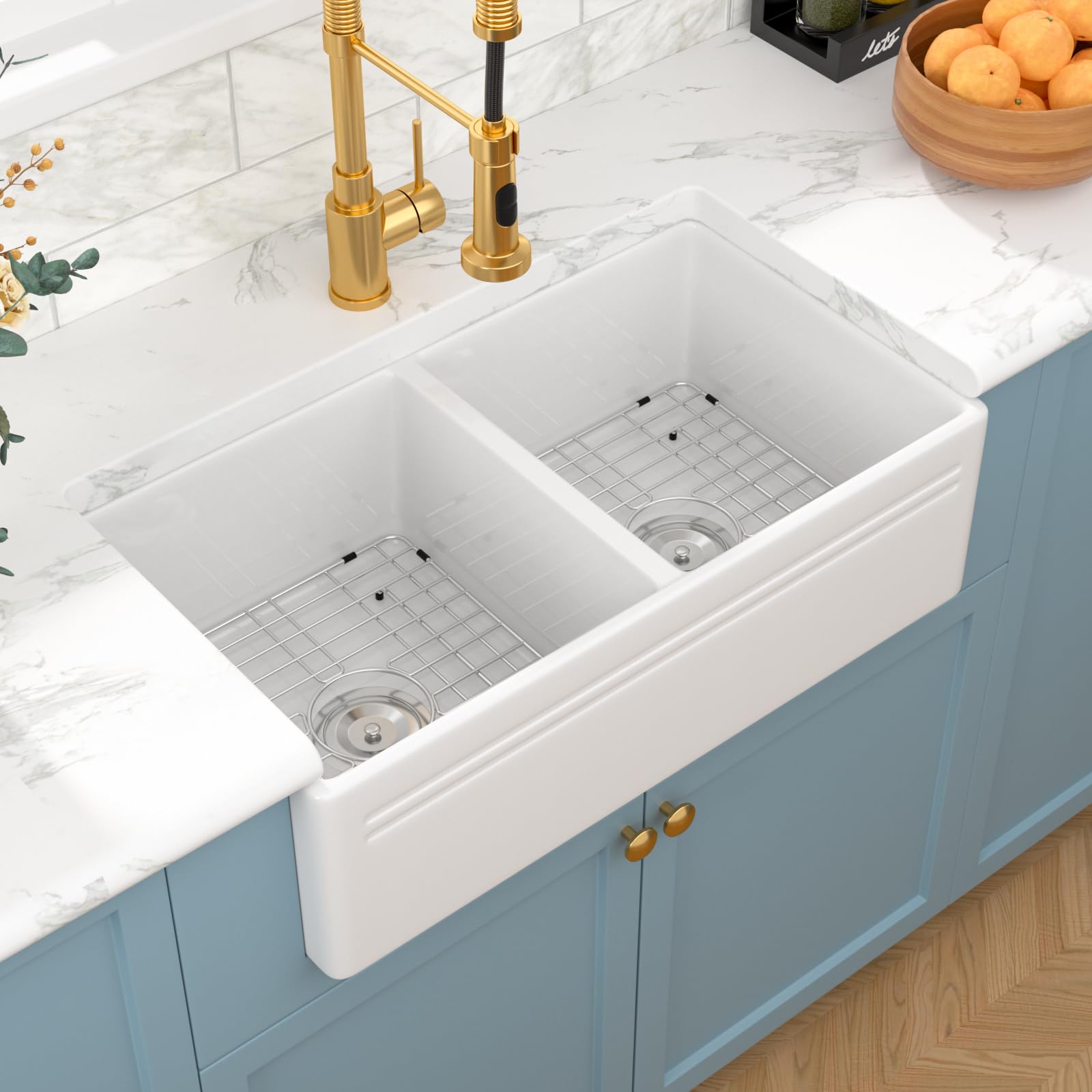 Snapklik.com : 33 White Farmhouse Sink Double Bowl - 33x18 Inch Kitchen ...