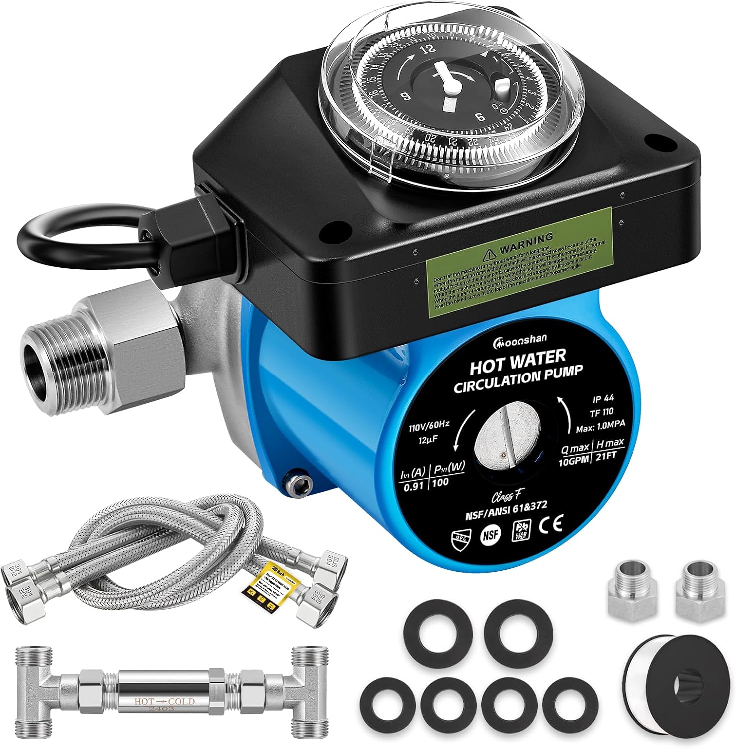 Moonshan Instant Hot Water Recirculating Pump Kit with Stainless Steel Sensor Valve for Tank ...