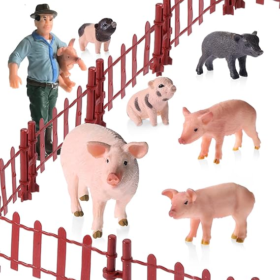 Amazon.com: Aoriher 17 Pcs Realistic Farm Pig Animals Model Figure Set ...