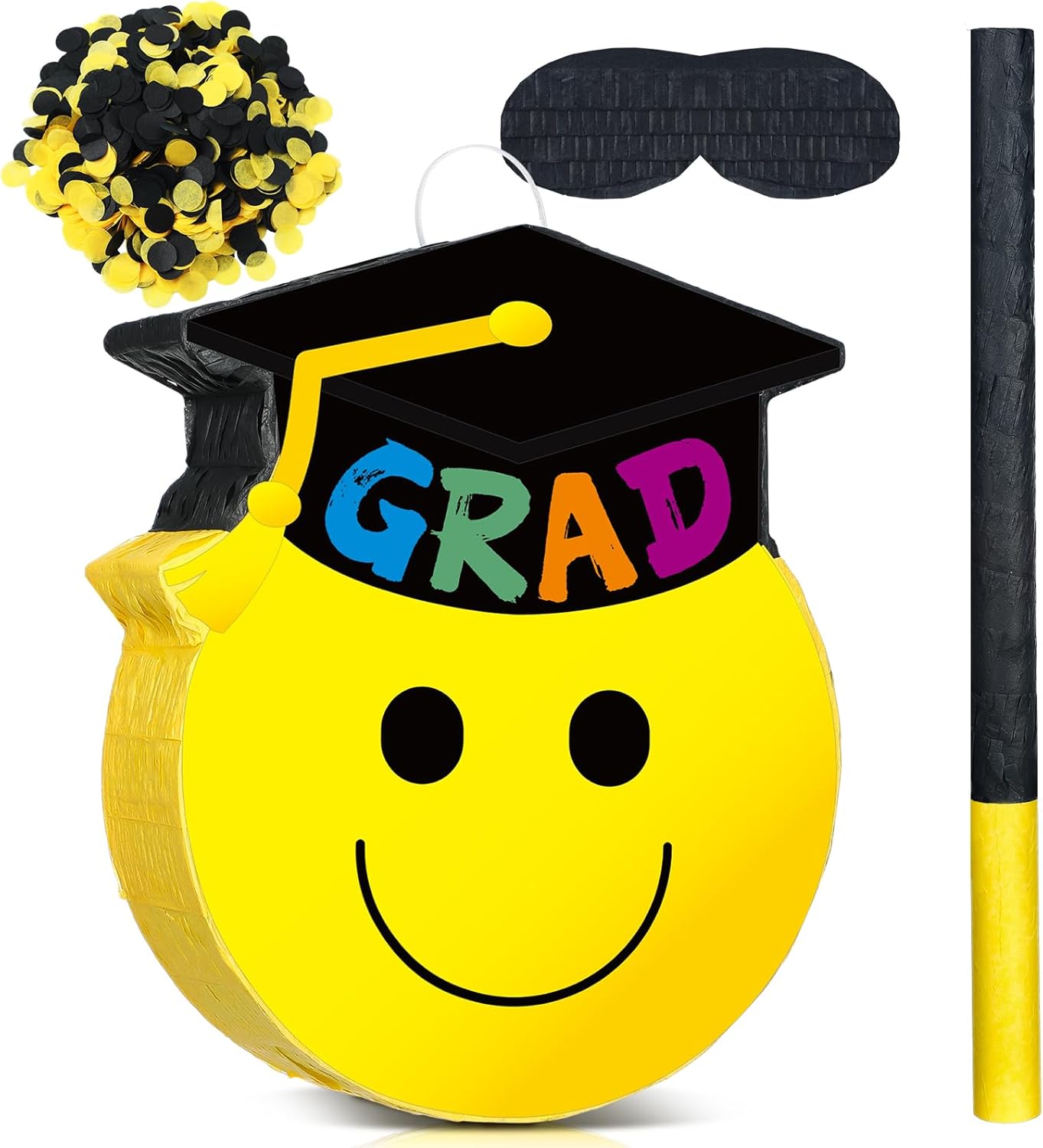 Amazon.com: Hollowfly Graduation Smile Face Piñata with Stick Blindfold ...