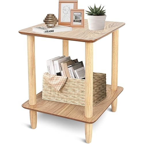 Amazon.com: ECOMEX Wood Side Table, 2 Tier End Table with Shelf, Small ...