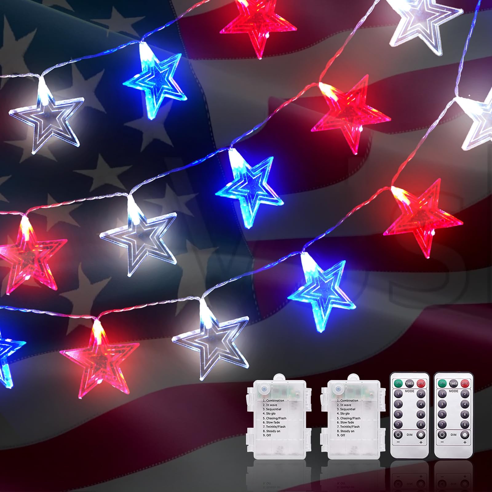 Amazon.com: BlcTec String Lights, 30.5ft Red White Blue LED, 60 Big ...