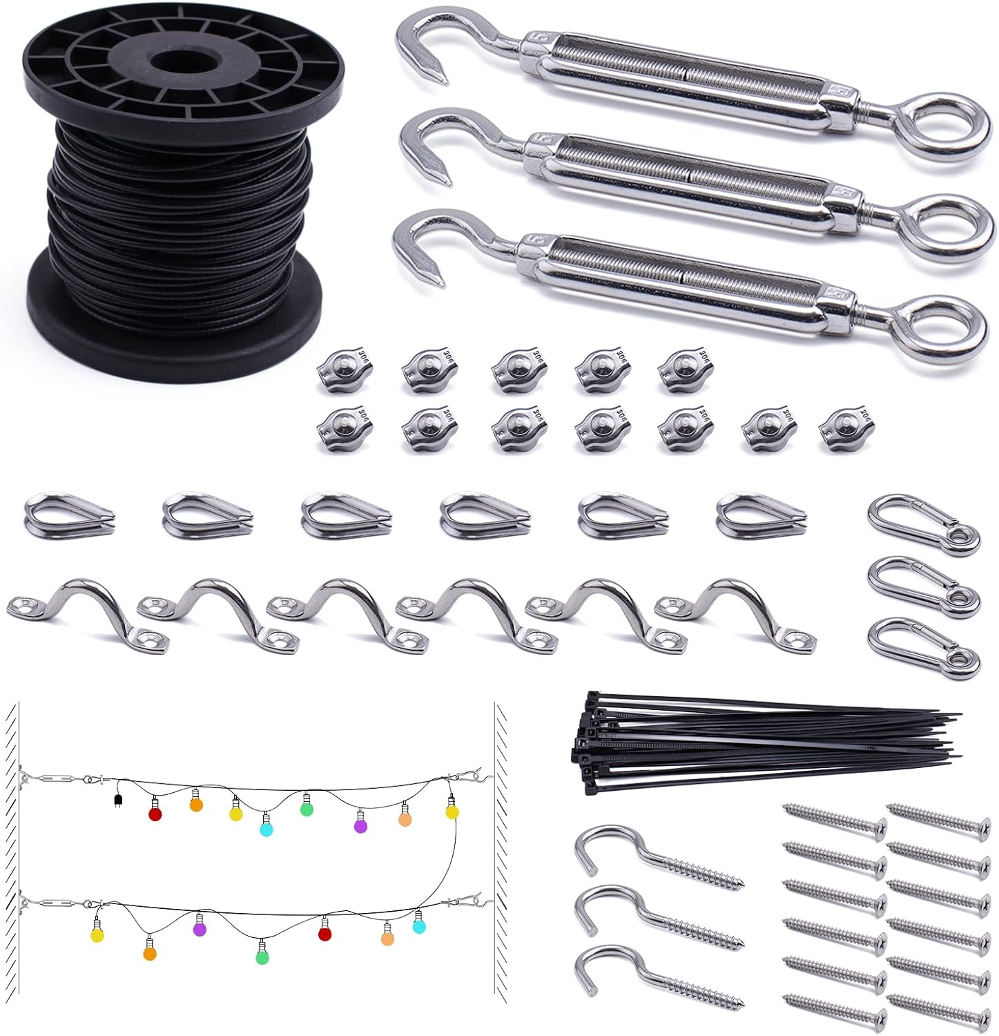 Amazon.com: Muzata String Light Hanging Suspension Kit 165ft 1/16" Thru ...