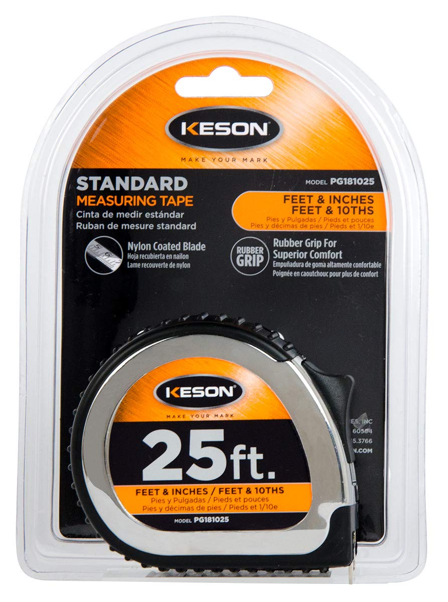 Snapklik.com : Keson Tape Measure,1 In X 25 ft,Chrome/Black