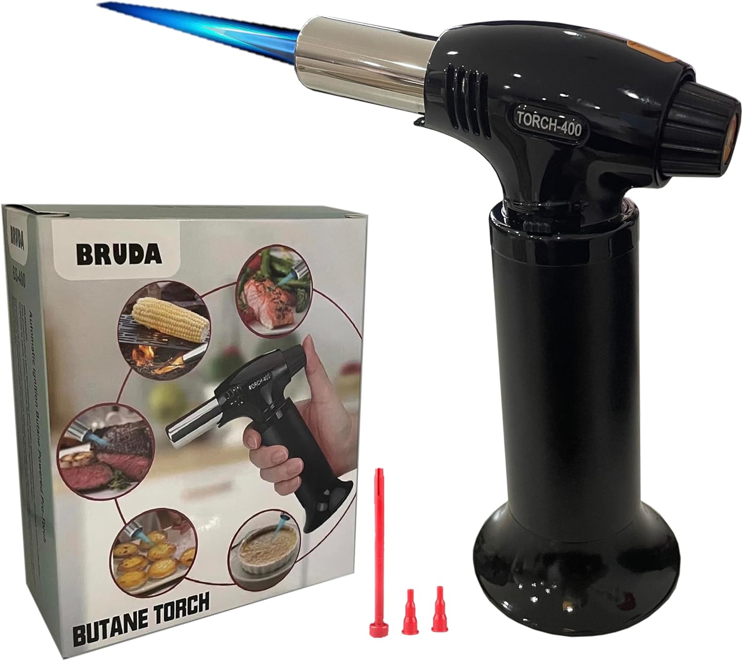 Bruda Cooking Butane Blow Torch, Gas Refill Kitchen Torch with Safety Lock, Adjustable Flame ...