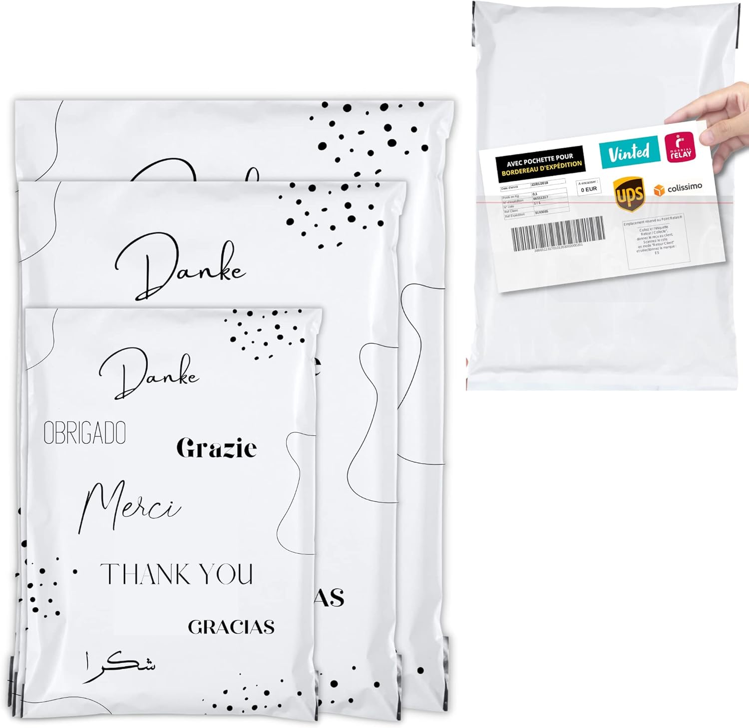60 Versandtaschen MIT VERSANDSCHEIN - 3 Größen M/L/XL - 100% ...