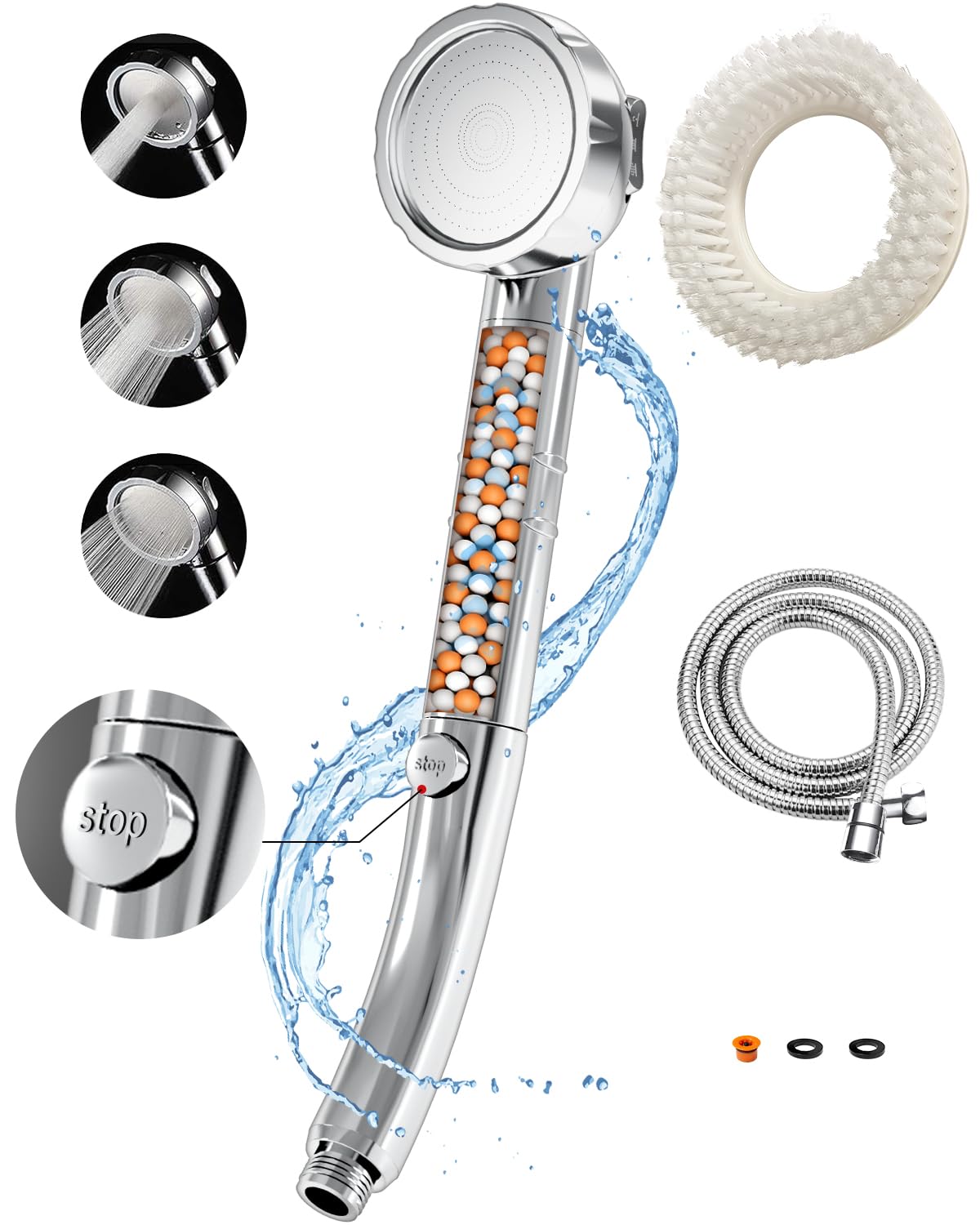 Handheld Shower Head with ON/OFF Pause Switch,Filtered Showerhead with ...