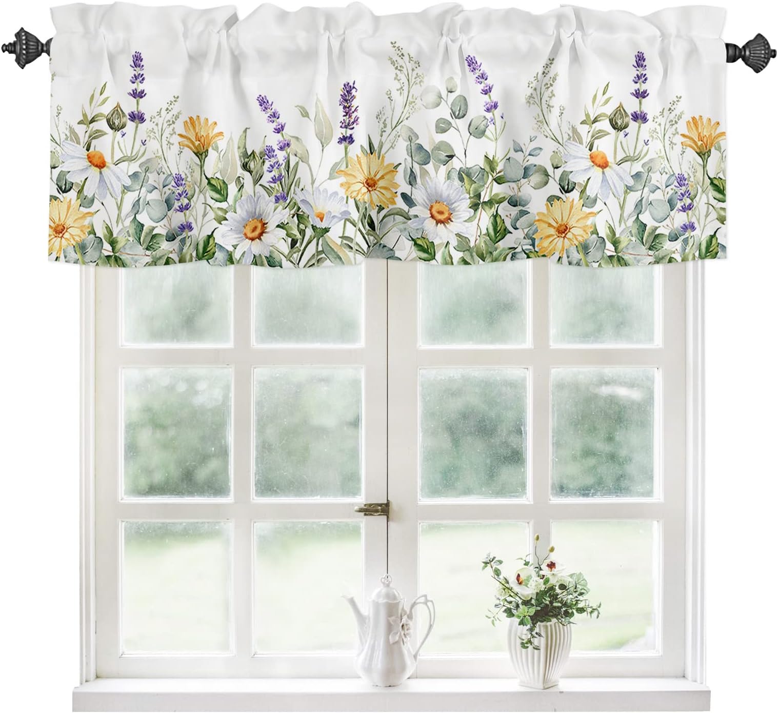 Amazon.com: FACAMAO Kitchen Curtain Valances Window Rustic Floral ...