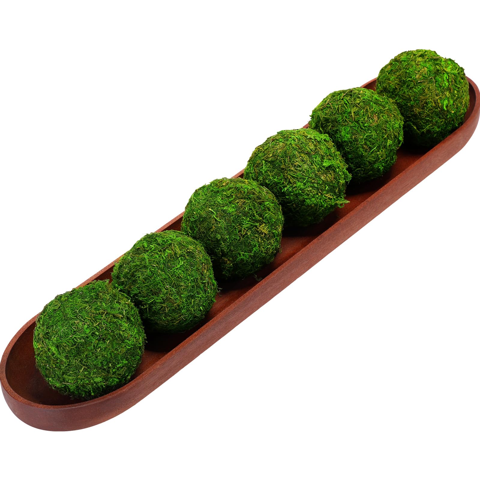 Lallisa 3.1 Inch Natural Moss Ball Green Decorative Balls with a Wooden ...