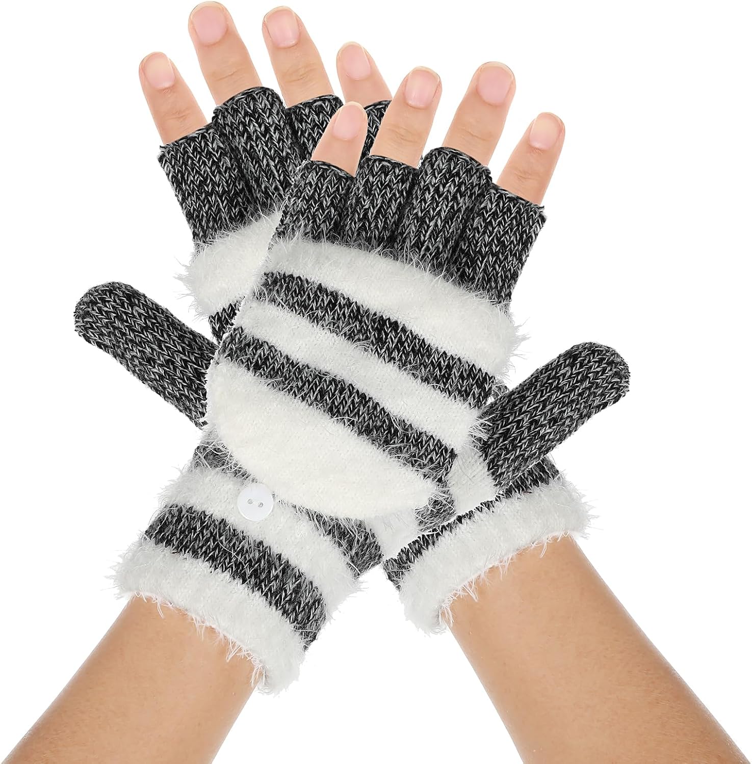 WLLHYF Winter Knitted Convertible Fingerless Gloves Acrylic Warm ...