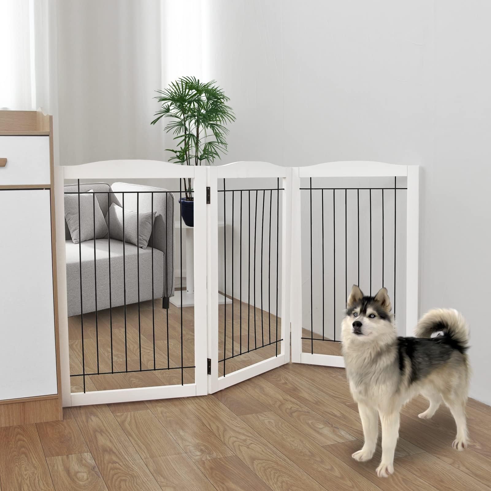 Amazon.com : Etna 3-Panel Wood Pet Gate - Freestanding Gray Lattice Tri ...