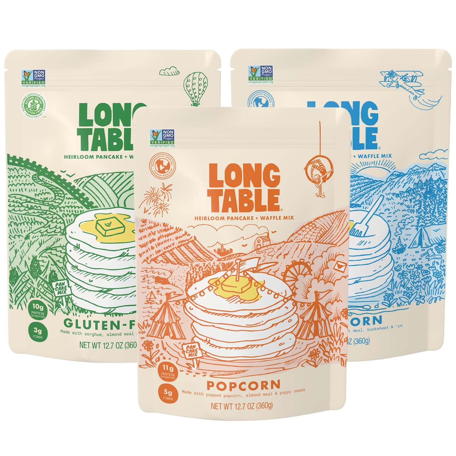Amazon.com : LONG TABLE - Pancake and Waffle Mix 3 Flavors - Heirloom ...