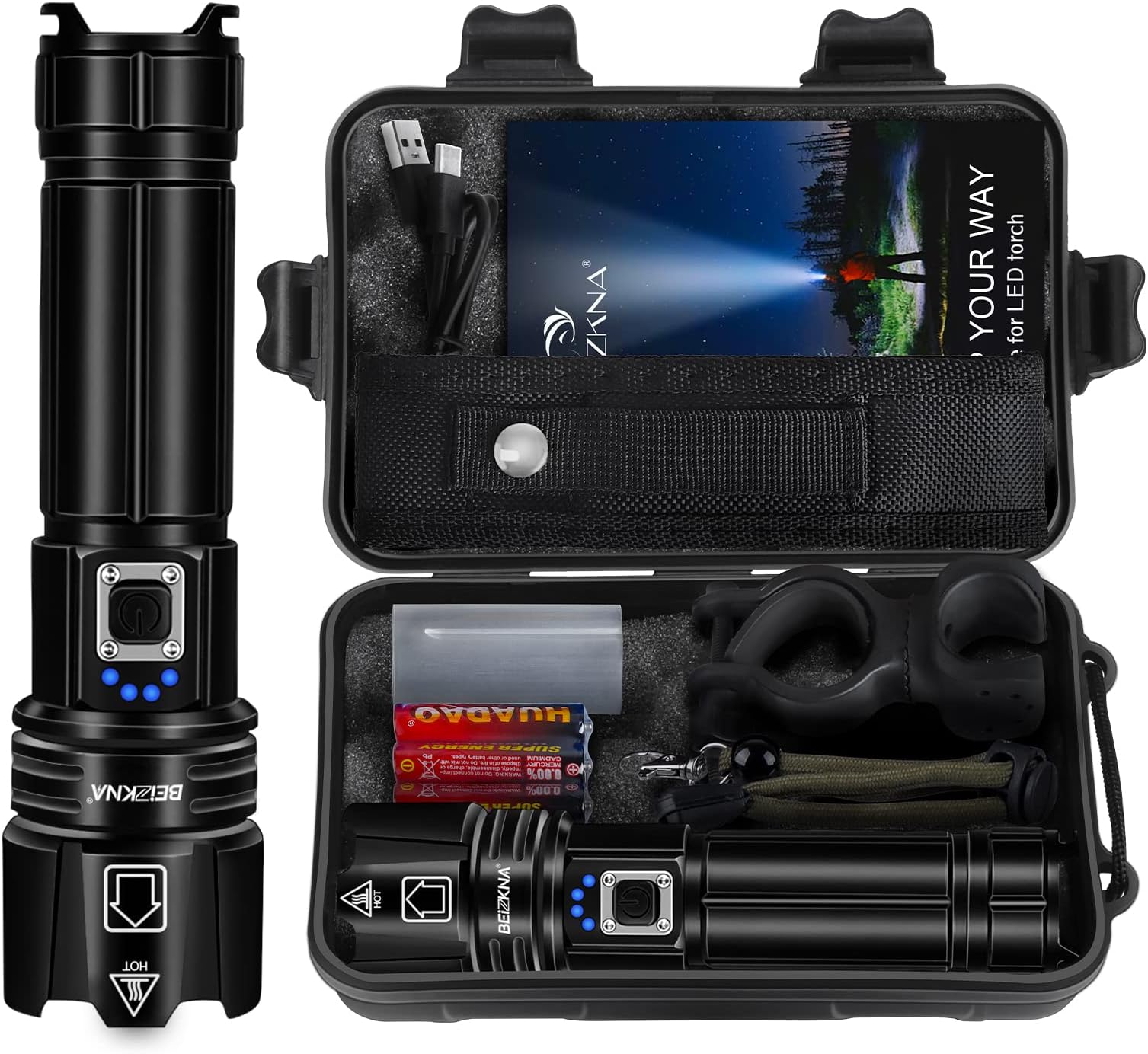 Torches LED Super Bright, Rechargeable Torch 10000 Lumens XHP70.2 Type ...