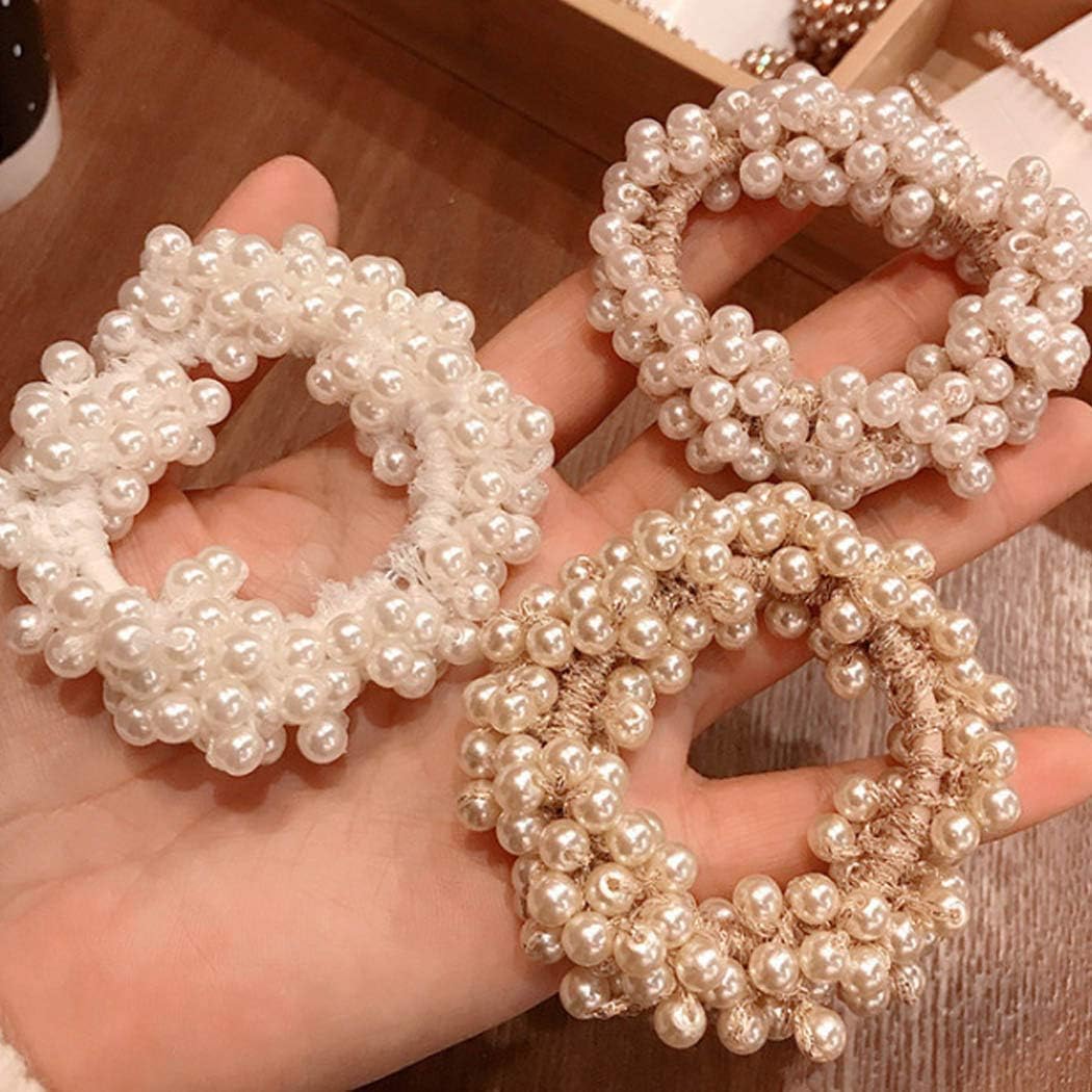 Amazon.com : Unicra Pearl Hair Ties Beaded Fashion Elastic Hair ...