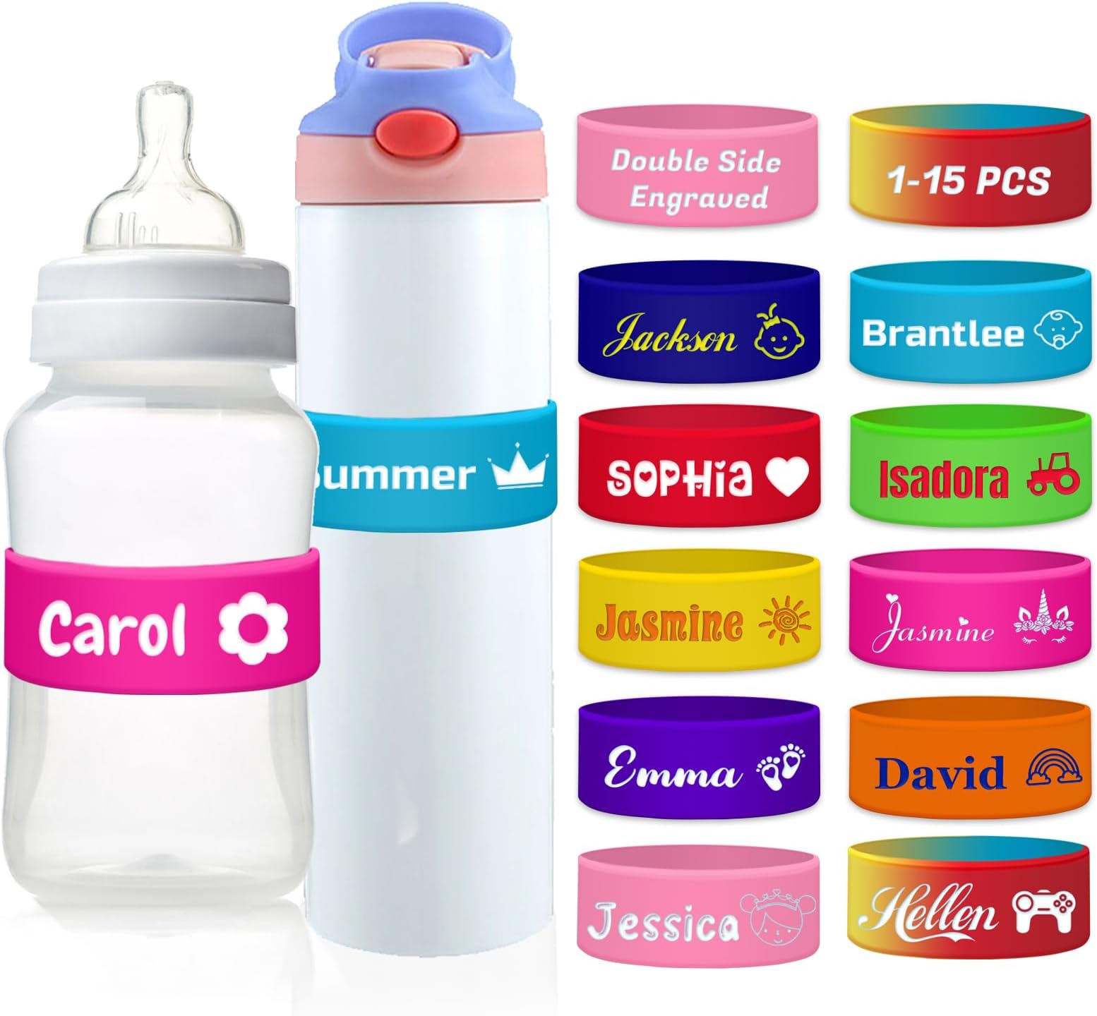 Amazon.com : Custom Baby Bottle Labels Reusable Silicone Name Bands ...