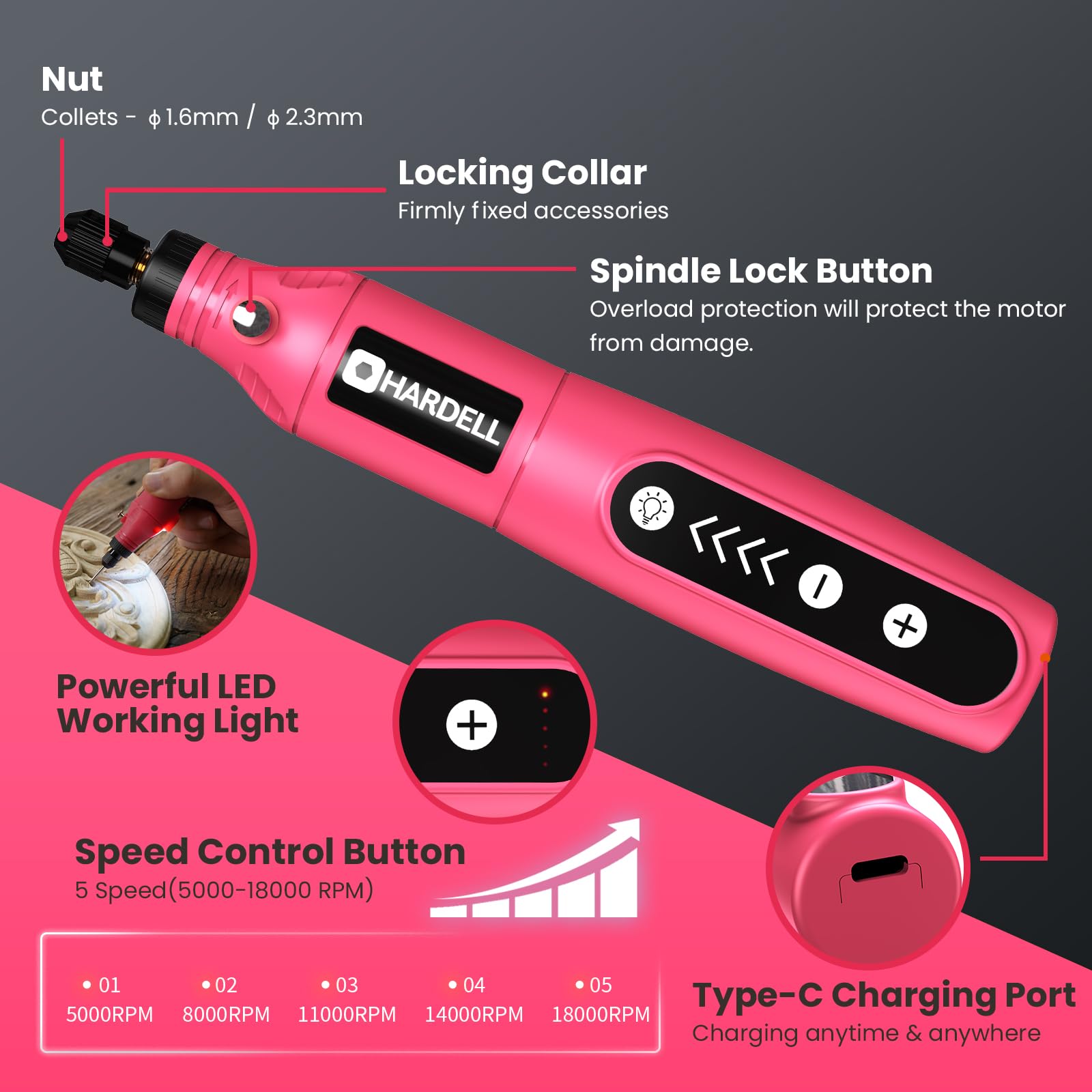 Snapklik.com : HARDELL Mini Cordless Rotary Tool, 5-Speed 37V Power ...