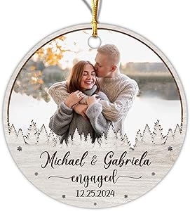 Amazon.com: Personalized Photo Engaged Christmas Tree Ornament 2024, Custom Newly Engaged ...