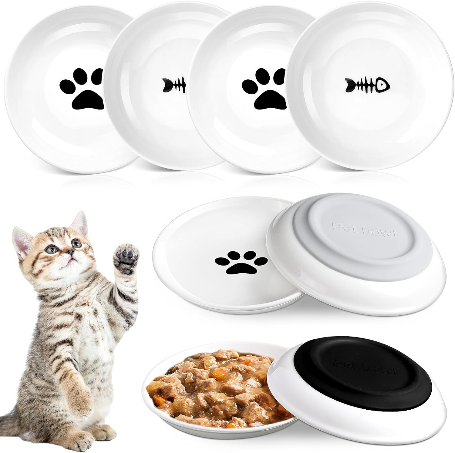 Amazon.com : Singhoow 4 Pcs Cat Food Bowl Anti Beard Fatigue Cat Dishes ...