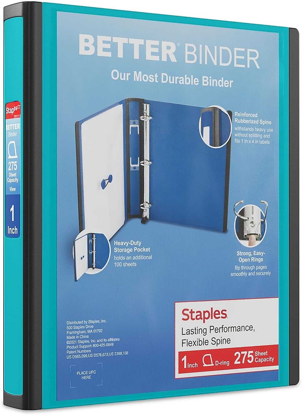 Staples Better 1-Inch, 3-Ring View Binder, Holds up to 275 Sheets, 1 ...