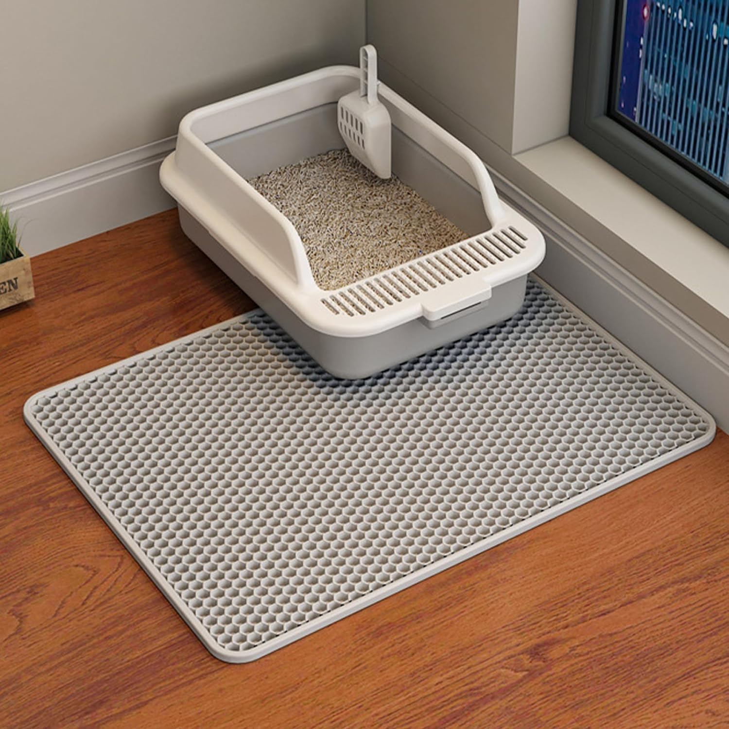 Amazon | Norvy 猫砂マット大サイズ 75 × 55 cm 完全に開いた 猫マット 猫砂取りマット 蜂房の設計 猫マット 二重構造 ...
