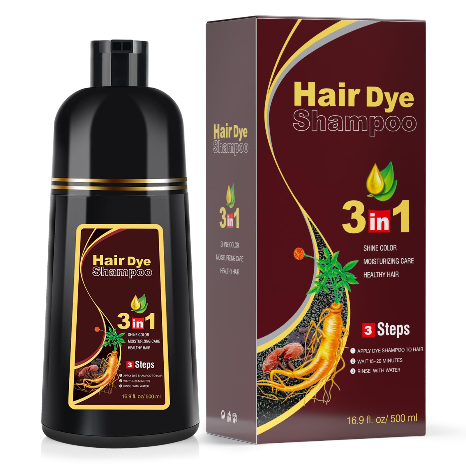 Dark Brown Hair Dye Shampoo Permanent for Men&Women,Instant Hair Color ...
